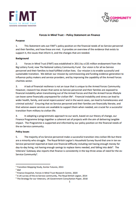 Policy Statement On Finance Forces In Mind Trust